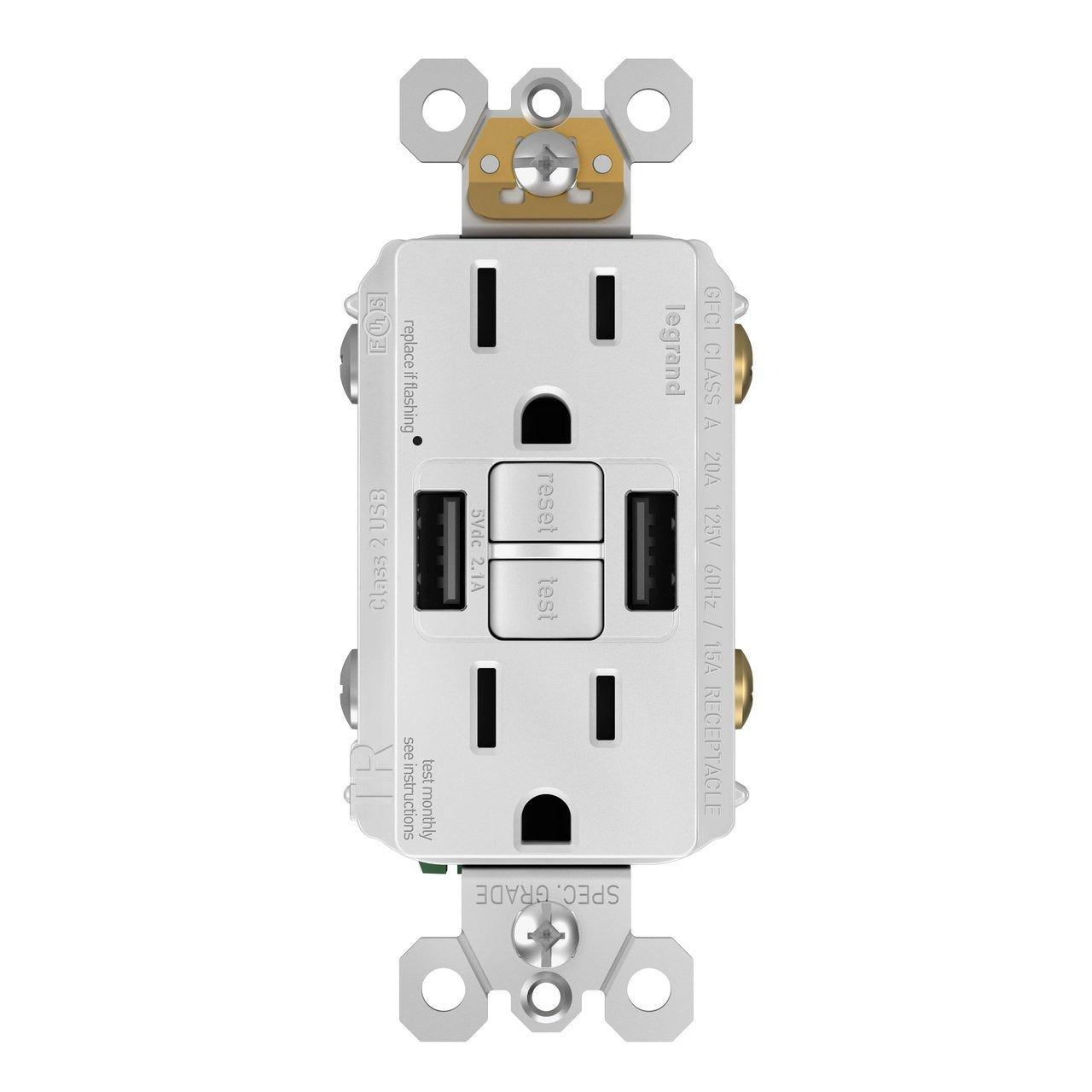 GFCI with USB-AA Charging Combo Outlet, Tamper Resistant, 15A, White ...